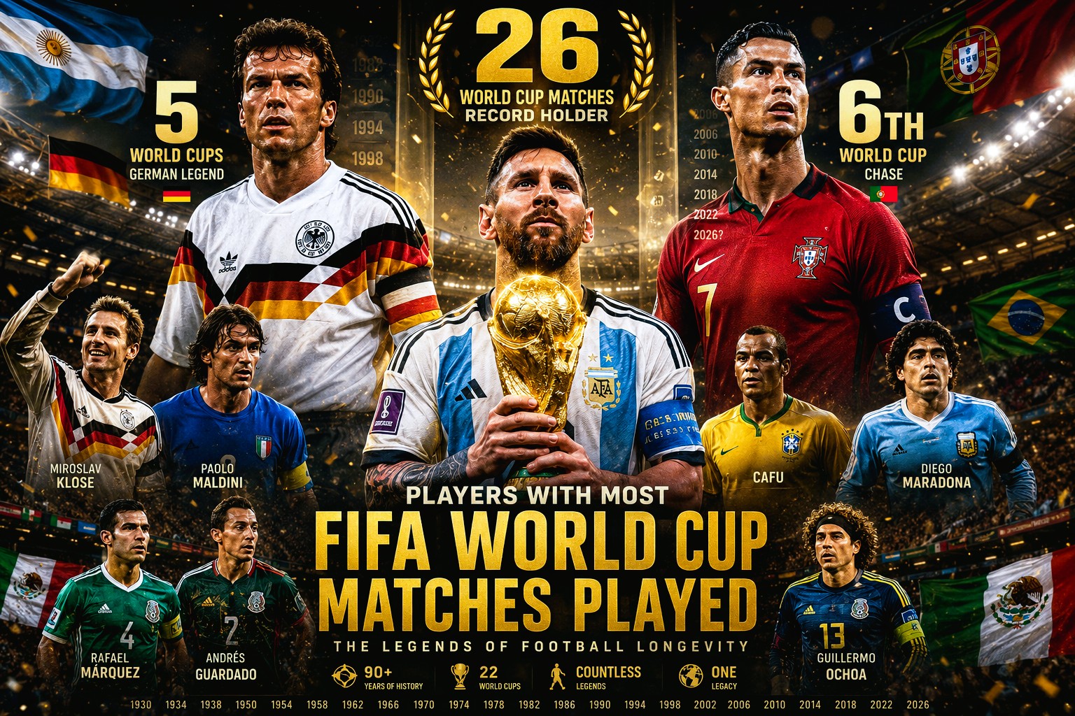 Players With Most FIFA World Cup Matches Played (All-Time Ranking)